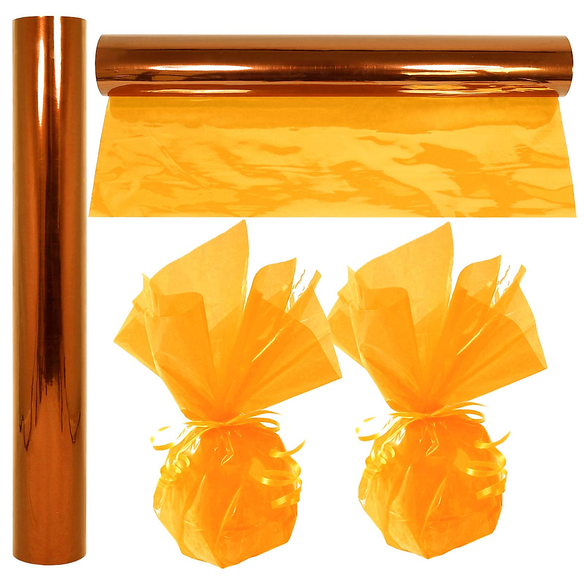 AnapoliZ Cellophane Wrap Roll Gold | 100’ Ft Long X 16” in. Wide | 2.3 Mil Thick Transparent Gold | Gifts, Baskets, Treats Cellophane Wrapping Paper | Colorful Cello Décor, Gold Party Decorations