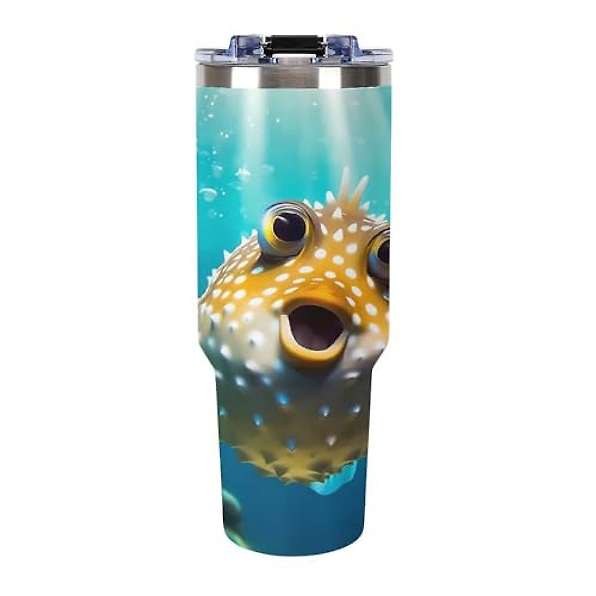 Cute Puffer Fish 40 Oz Car Cup Stainless Steel Travel Mug Leak-Proof Insulated Tumbler with Handle Violet-style