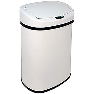 13 Gallon Trash Can Kitchen Garbage Can Waste Bin with Lid Automatic Garbage Bins Touchless Stainless Steel Sensor Trash Can for Home Office Bedroom Living Room, White