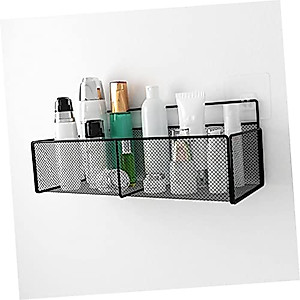Alipis 1 set of Kitchen Necessities Black Sundries Bathroom Household Shower Wire Bin Toiletry Organizer Wall Rustproof Iron Mount Caddy Hanging Rack Shelf Wall- Storage Sorting Racks