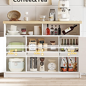 IRONCK Coffee Bar Cabinet with Power Strip, 47" Storage Cabinet with Barn Doors and Thickened Top Board, White Sideboard, Buffet for Dinning Room, Kitchen, Living Room