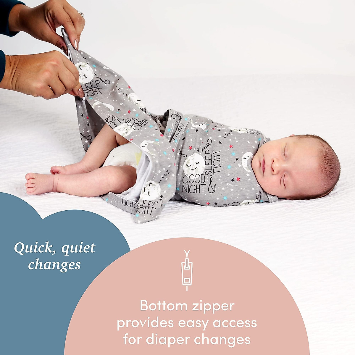 SleepingBaby Zippy Swaddle - Baby Swaddle Blanket with Convenient Bottom Zipper - Goodnight Moon - Small/Medium
