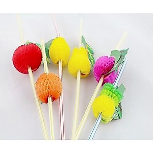 New 50Pcs Hawaiian Theme 3D Fruit Summer Party Colorful Cocktail Drink Straw Funny FBA