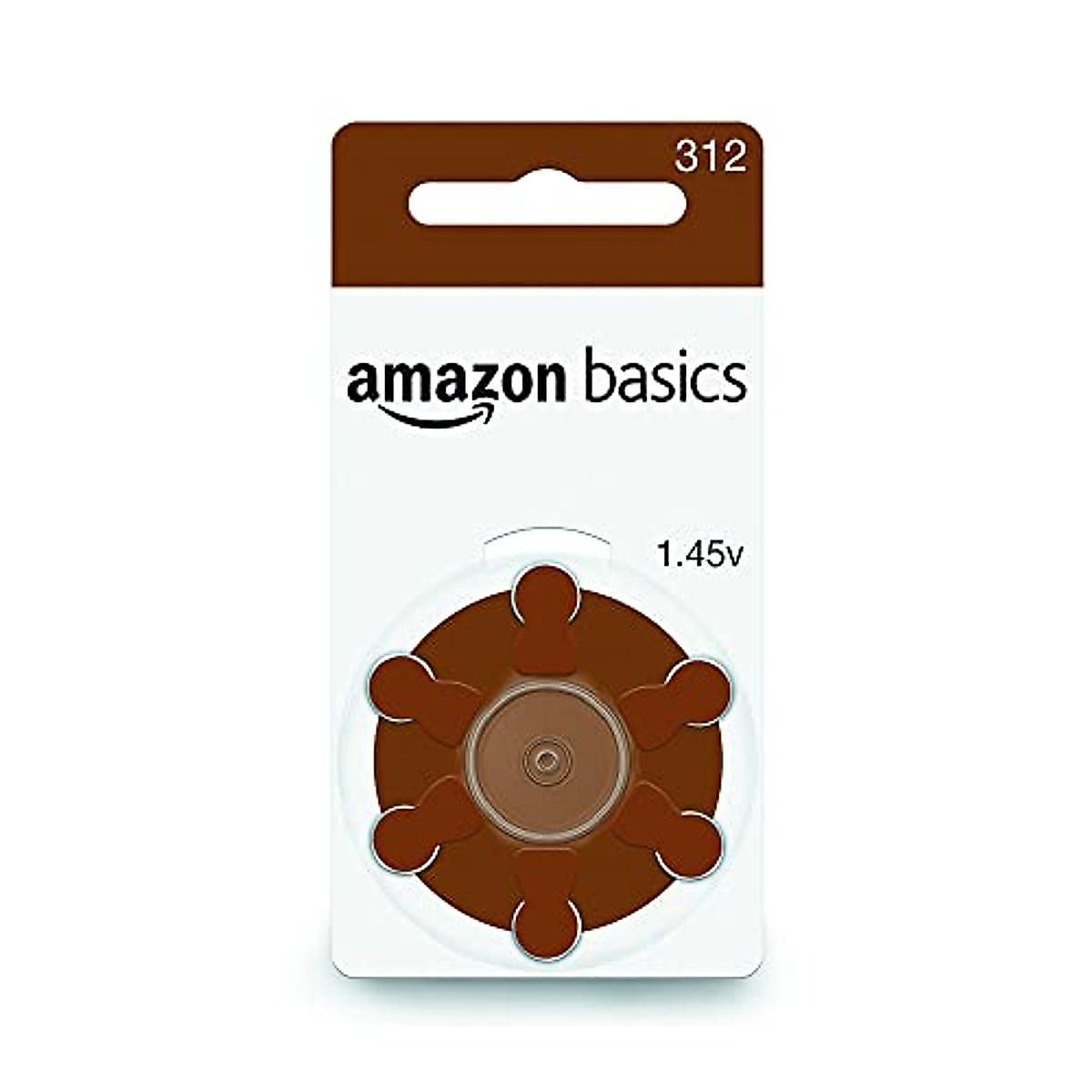 Amazon Basics 1.45 Volt Hearing Aid Batteries, Brown Tab - Pack of 60, Size 312 - Improved Performance