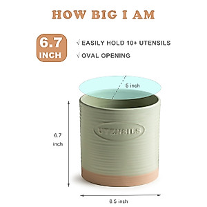 YHOSSEUN Large Utensil Holder for Kitchen Countertop Porcelain Utensil Crock Framhouse Decor Utensil Caddy Tableware Organizer, Yellow