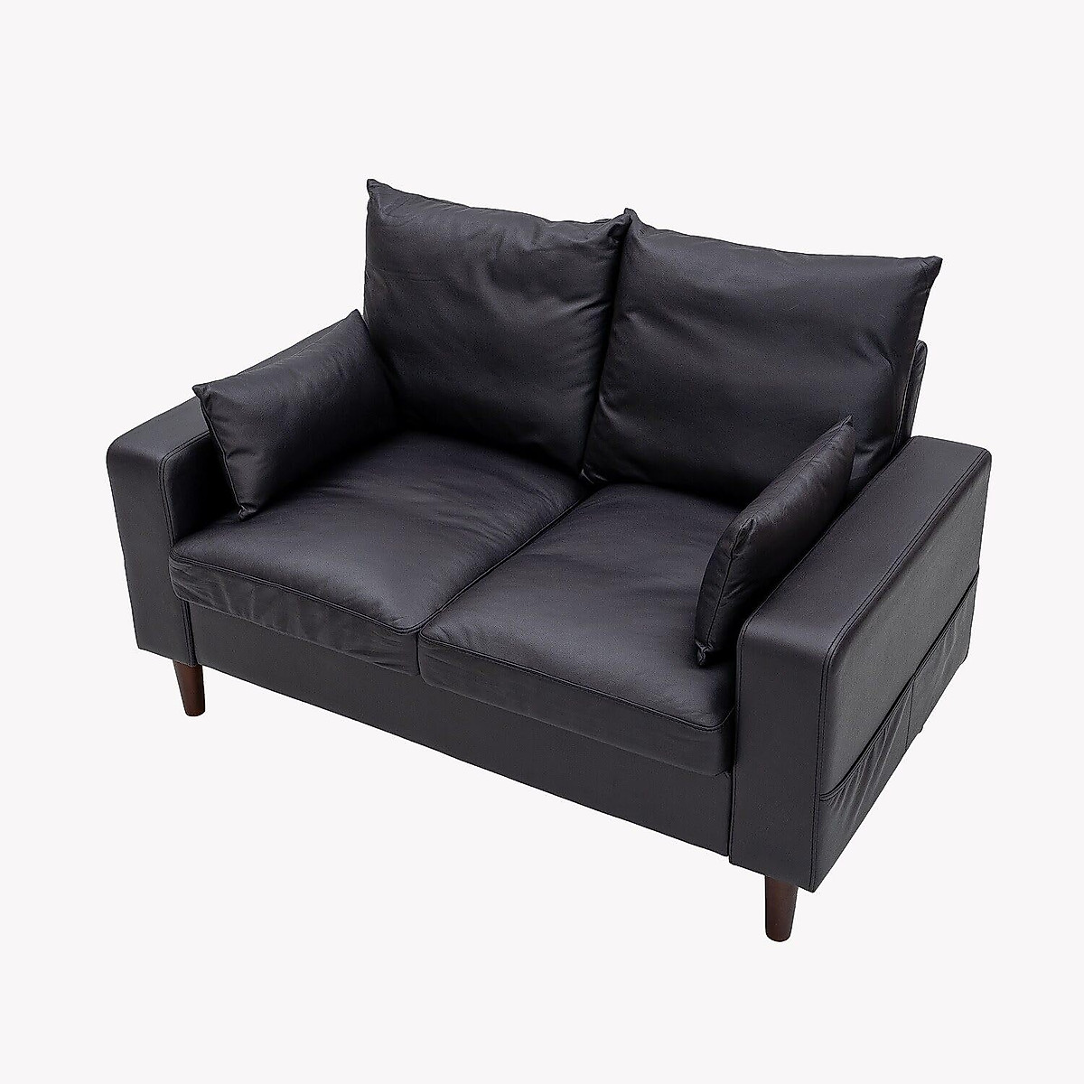 Panana Small Modern Loveseat Couch Sofa Upholstered Faux Leather 2-Seat Sofa Couch Love Seats Furniture for Small Space,Living Room,Studio,Apartment with 2 Pillows,Black
