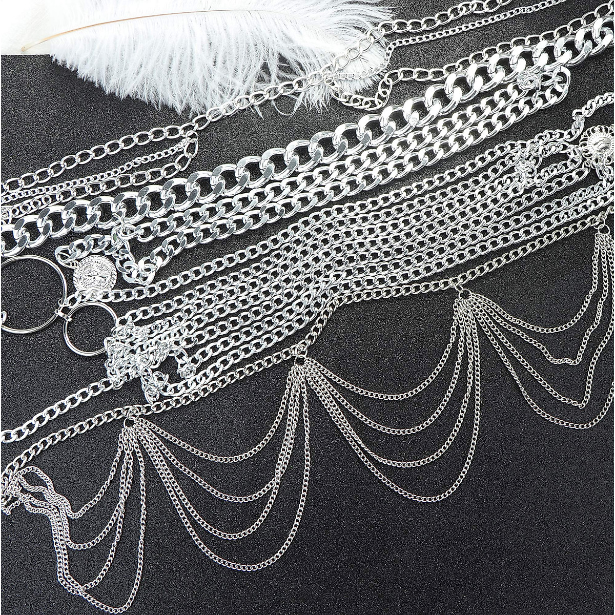 ORAZIO Silver Tone Chain Belts for Women Waist Chains Summer Beach Hip Belly Body Chains Jewelry