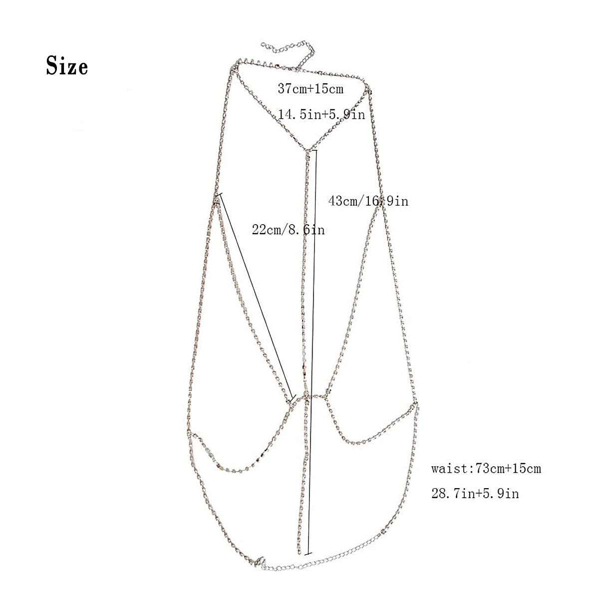 Woent Sexy Bikini Breast Chain Silver Crystal Bra Body Chain Lingerie Necklace Accessories Nightclub Jewelry Adjustable for Women and Girls