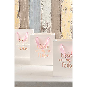 Crisky Bride Tribe Bags Bridesmaid Gift Bags Team Bride Bags Hangover Recovery Kit for Bachelorotte Bridal Shower Hen's Party Favors Wedding Decorations [ Pack of 12, Rose Gold Foil ]