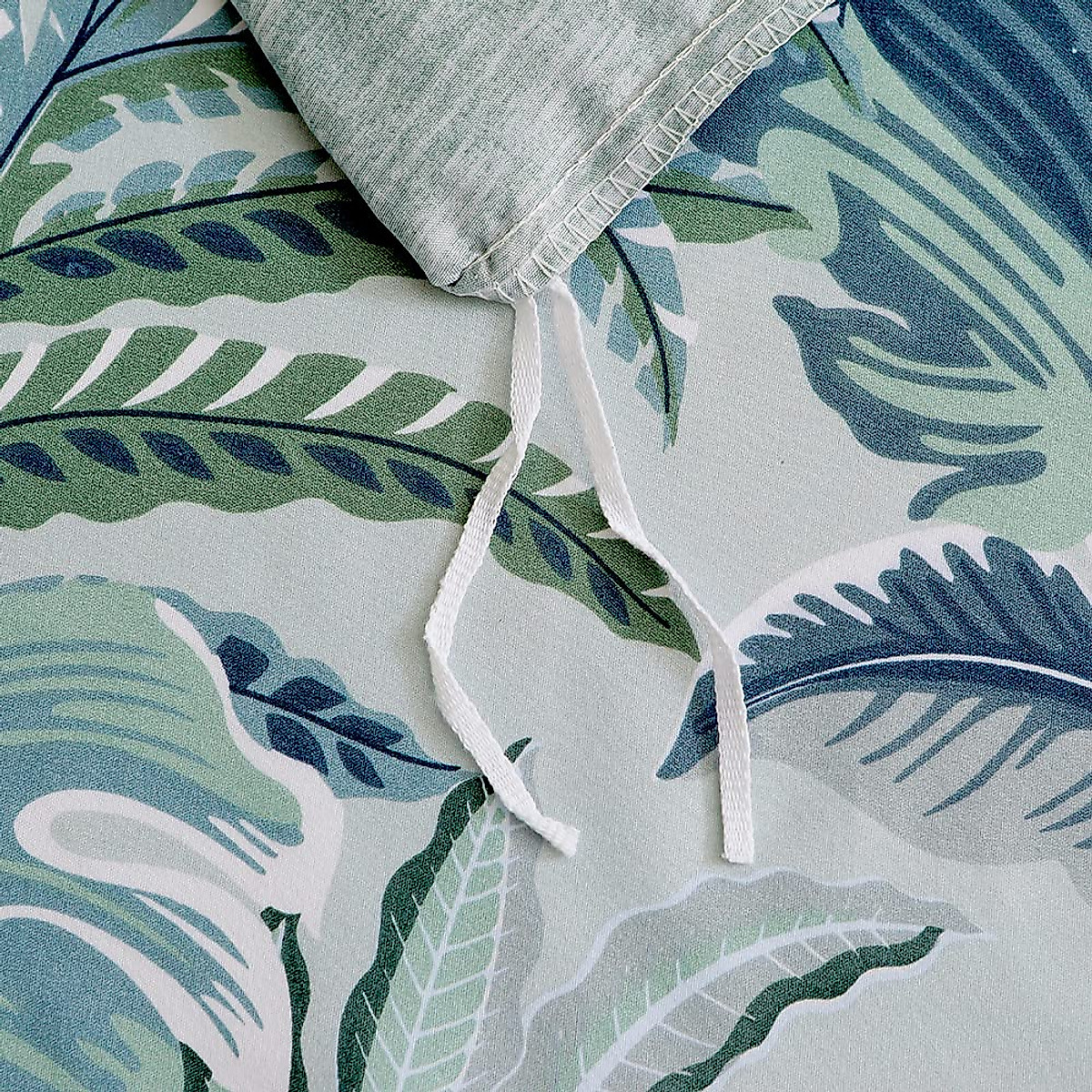 Koudi Tropical Duvet Cover Set Queen Blue Green Palm Leaves Monstera Plant Bedding Set Rainforest Botanical Microfiber Comforter Cover with Zipper Ties