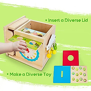 JUSTWOOD Montessori Toys for 1 2 3 Years Old Kids, 8-in-1 Wooden Play Kit Includes Object Permanent Box, Sensory Learning Activity Cube, Bonus Stacking & Sorting Toy, Gift for Toddlers Age 12+ Months