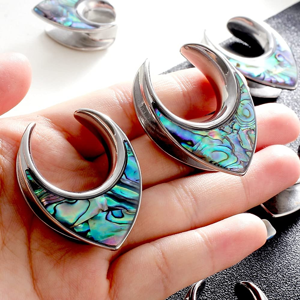 Casvort 2 PCS 14mm (9/16'') Hypoallergenic 316 Stainless Steel Silver Natural Conch Saddle Hangers Tunnels Reverse Saddle Gauges Piercing Body Jewelry