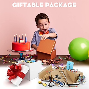 HOMETALL 8Pcs Fingerboard Skatepark Ramps with 9Pcs Mini Toys Set Including Fingerboards, Bike, Scooters, Skate Park for Kids Gift