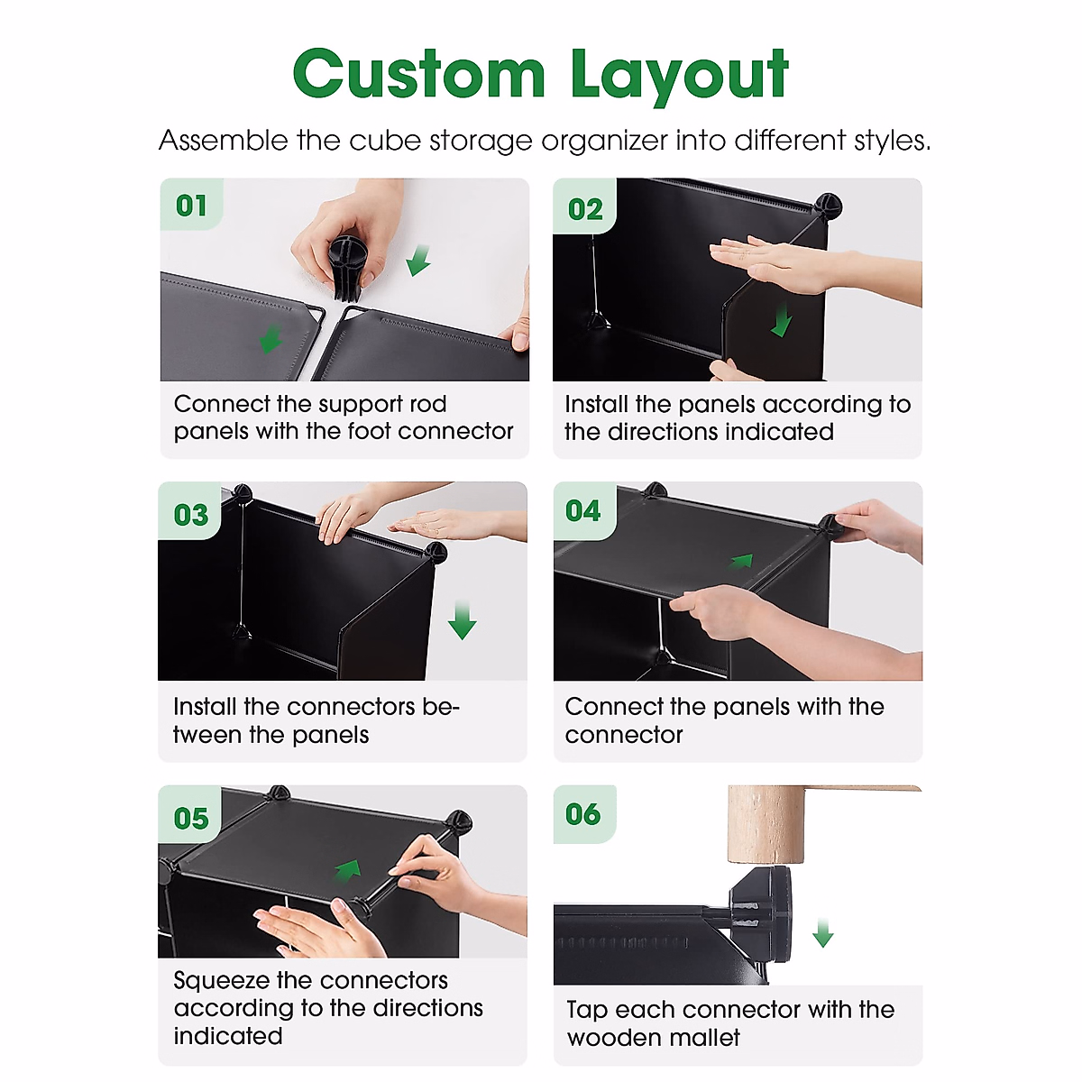 Puroma 9 Cube Storage Organizer, Black Modern Bookcase with Mallet DIY Closet Organizers and Storage, 12" x 12" x 12"