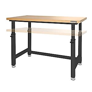 Seville Classics UltraHD Heavy Duty Height Adjustable Workbench Table w/ Solid Wood Top, 1000 lbs. Weight Capacity Workstation for Garage, Warehouse, Workshop, Satin Graphite, 48" W x 24" D Desktop