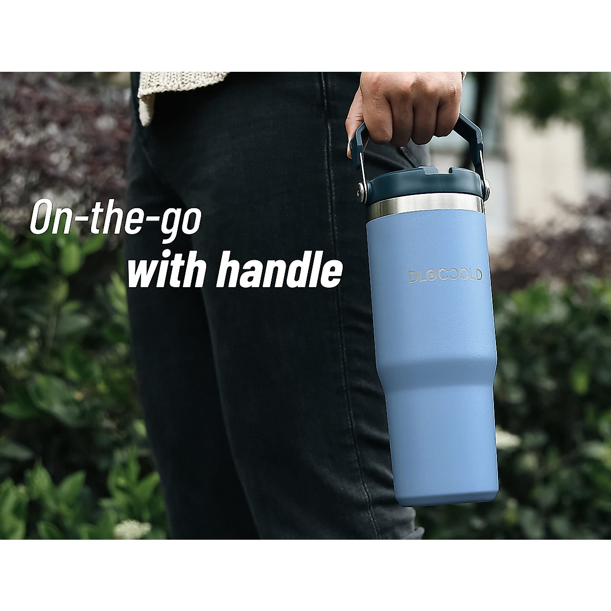 DLOCCOLD 30 oz Stainless Steel Tumbler with Flip Straw & Handle, Insulated Leak Proof Water Bottle with Sip Lid for Home, Office, Car, Sports, Outdoors, Reusable Cup with Straw, Cup Holder Friendly