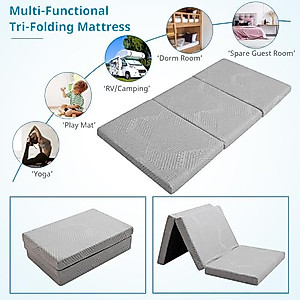 wOod-it Folding Mattress, 4 inch Memory Foam Tri Fold Mattress Topper with Washable Cover, Play Mat, Foldable Bed, Guest beds, Camp Portable Bed, Queen Size, 80" x 60" x 4"