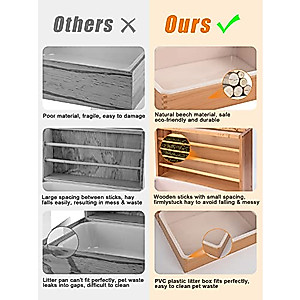 2 in 1 Large Hay Feeder with Litter Box, Safe Wooden Bunny Feeder Manger, Hay Holder Rack Toilet for Rabbit Guinea Pig Hamster Small Animals Reduces Waste