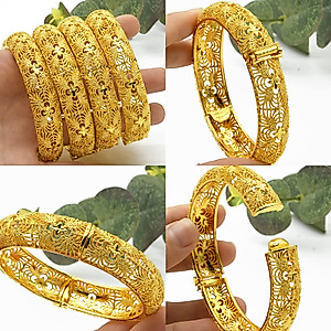 Dubai Gold Bangles for Women Indian African Wedding Bracelets Gold Plated Ethiopian Bridal Jewelry-4pcs