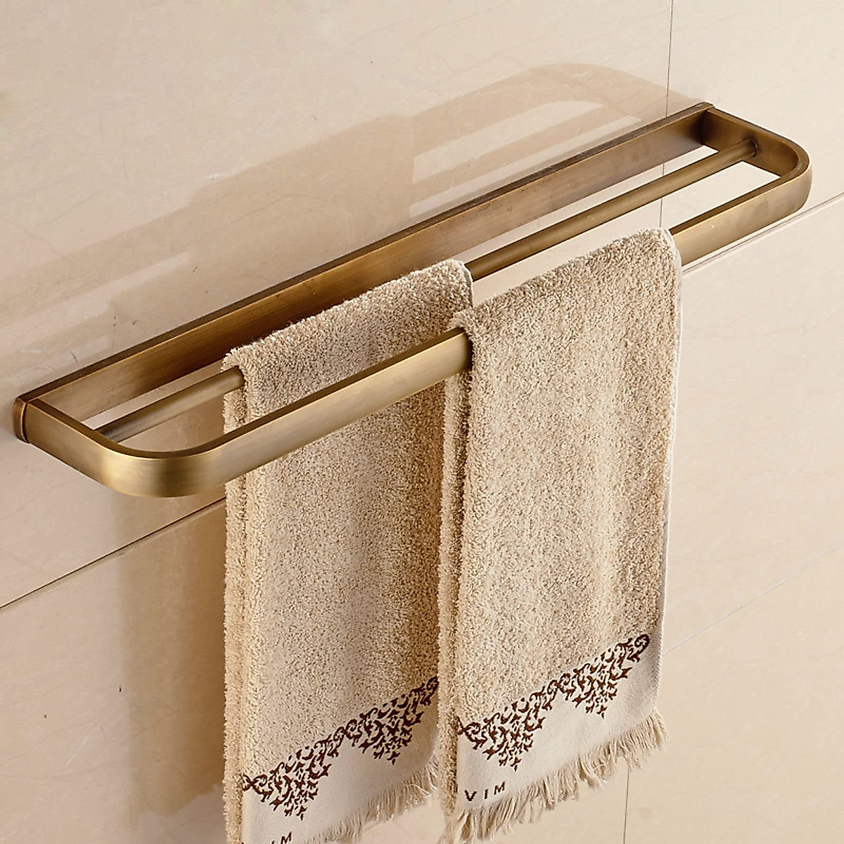 ONEMTB Brass Bath Towel Rack Double Rod, Wall Mounted Towel Holder Length 57.5cm, Euro Towel Bar for Bathroom, Kitchen, Home Décor-Golden (Color : Yellow Antique)