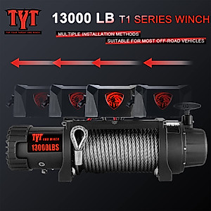 TYT T1 Series Winch 13000 lb. Advanced Load Capacity Electric Winch,12V Waterproof IP67 Electric Winch with Hawse Fairlead, Steel Cable Truck Winch with Wireless Handheld Remote and Wired Handle…