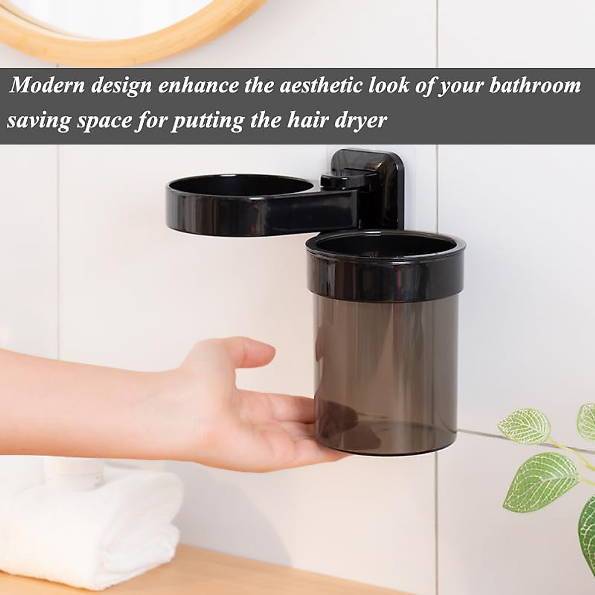 RAIKEDR Hairdryer Holder for Wall Mount Wall with Hair Tool Storage Organizer, Self Adhesive Hair Dryer Rack (7.7x4.1x4.5, Black)