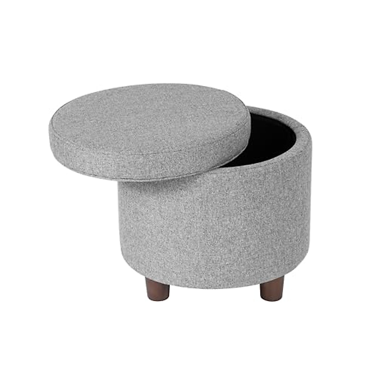 Homepop Home Decor | Upholstered Round Storage Ottoman | Ottoman with Storage for Living Room & Bedroom, Light Gray Tweed Large