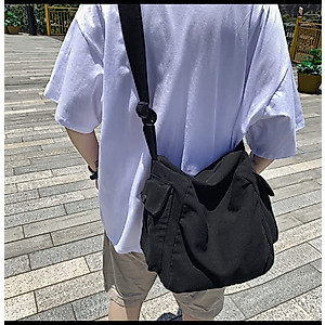 Retro Y2K Canvas Shoulder Bag, Large Capacity Hobo Crossbody Shoulder Bag, Aesthetic Handbag Fairy Grunge Tote Bag (Black)