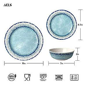 AELS Melamine Dinnerware Set of 12 Pcs Dinner Dishes Set for Indoor and Outdoor Use, Dishwasher Safe, Lightweight Unbreakable, BPA Free, Light Blue