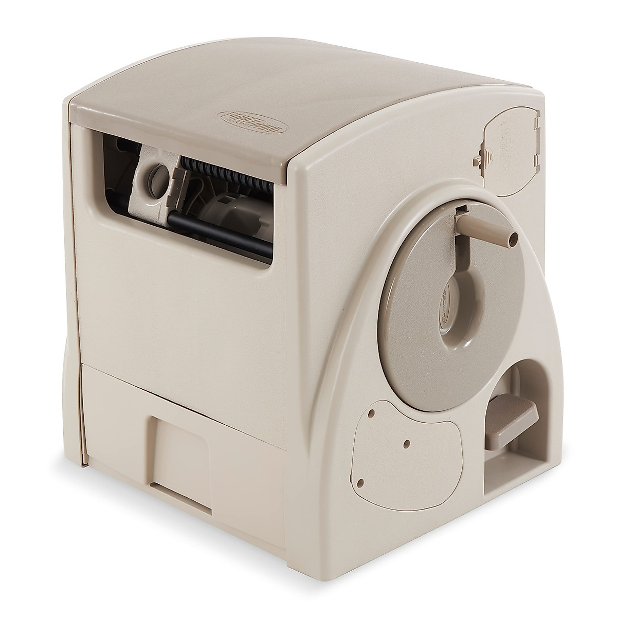 Suncast Automatic Rewind Garden Hose Reel, 100 ft. 5/8 in. Vinyl Hose Holder, Light Taupe