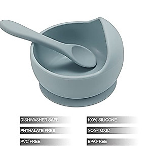 PandaEar Stay Put Silicone Suction Bowl| with Silicone Spoon BPA Free| Babies Toddlers Infants (Blue)