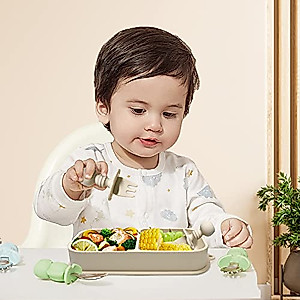 Travel Baby Suction Plate to Go, Portable Silicone Suction Plate Set for Toddler, Baby Divided Bowls with Utensils, Compact Design for Travel and Outdoor, Microwave & Dishwasher Safe
