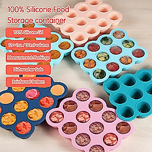 HIWOOD Baby Food Storage Container - 12 Cup Silicone Baby Food Freezer Tray with Hard Lid, Perfect Food Container for Homemade Baby Food, Vegetables & Fruit Purees, Breast Milk - Gossamer Pink