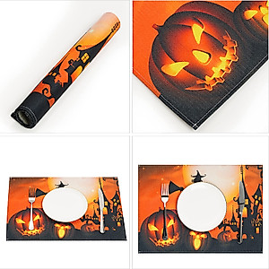 4 Pack Halloween Placemats Set Witch Pumpkin Washable Table Place Mats Trick Or Treat Autumn Table Mats for Dining Home Table Kitchen Halloween Decoration