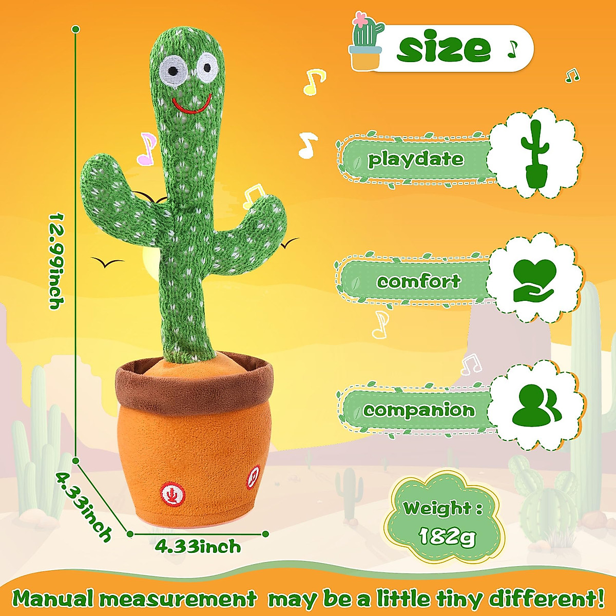 LUKETURE Cactus Baby Toy, Kid Talking Singing Cactus Toy, 120 Songs Recording Dancing Cactus Mimicking Toy That Repeat What You Say, Pre-School Education Toy for Kids Best for Children