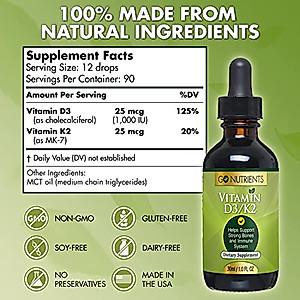 Go Nutrients Liquid Vitamin D3 with K2 (MK-7) Drops 1oz & Selenium 200 mcg Supplement 1.0 oz| | Vitamin D3 and K2 | Supplements with Mineral Selenium Liquid and Purified Water