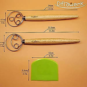 DflowerK Danish Dough Whisk Hand Mixer and Dough Scraper Set Stainless Steel Dutch Dough Whisk Kitchen Baking Tools for Bread Cookie Souffle Pastry Pizza Dough