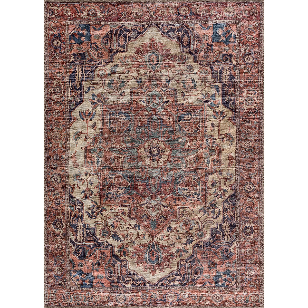 Bloom Rugs Washable 9' x 12' Rug - Beige/Terracotta Traditional Area Rug for Living Room, Bedroom, Dining Room, and Kitchen - Exact size: 9' x 12'