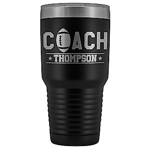 Personalized Football Coach Tumbler Cup With Coach Name - Customized Football Coach Gift - Custom Football Coach Travel Mug - Black