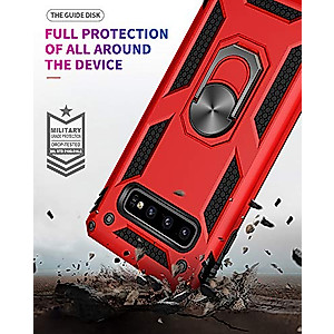 Samsung Galaxy S10 Plus Case with HD Screen Protectors, Androgate Military-Grade Metal Ring Holder Kickstand 15ft Drop Tested Shockproof Cover Case for Samsung Galaxy S10+ (2019) Red