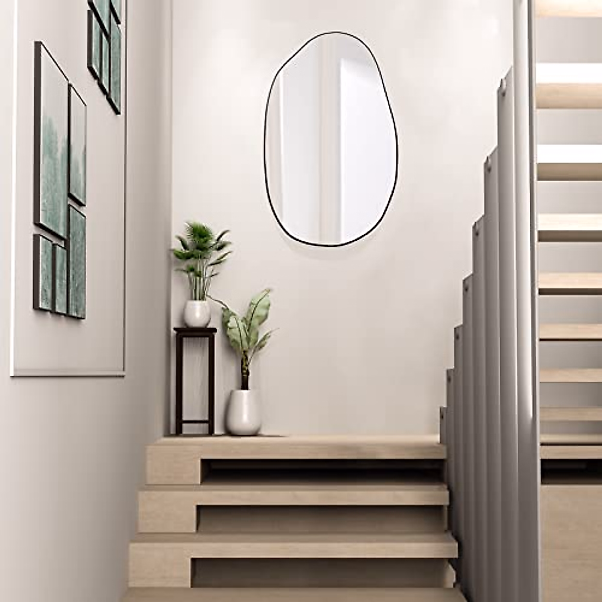 RACHMADES 33.5×20.5 inches Irregular Wall , Asymmetrical , Large Vanity Mirror for Wall Decoration, Modern Wood Framed for Living Room Bedroom Bathroom Entryway Mirror