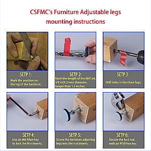 CSFMC Furniture Leveler PTFE(Teflon) Bottom(28mm Base 1/4-20,8 Pack),Threaded Shank Adjust Pads,Table/Chair/Cabinet/Sofa Medium Adjustable Legs Leveling,Nuts Installation and Floor Protection