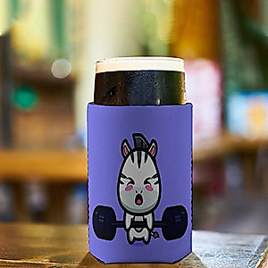 Can Cooler Sleeves Coozies for Cans And Bottles Insulators Cute Zebra Lifting Barbell Print PVC Elastic Reusable