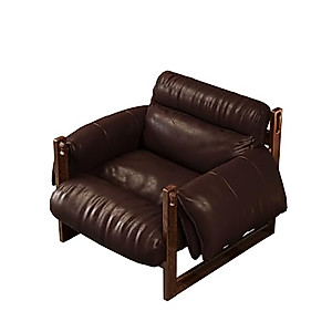 FRITHJILL 33.5" Wide PU Leather Accent Chair with Solid Wood Frame, Cozy and Stylish Living Room Bedroom Armchair, Lounge Chair with Pillow-Like Comfort, Dark Brown