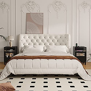 Saudism Black Nightstand with Charging Station, End Table with Glass Drawers, Night Stand with LED Lights, Wood Bedside Tables for Bedroom, 15.7”×13.7”×23.8”