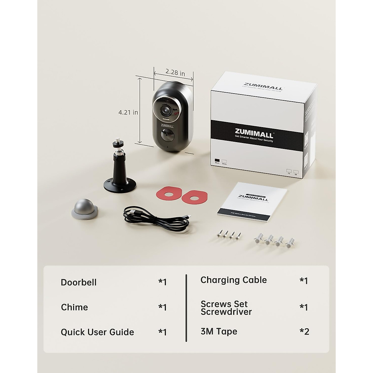 ZUMIMALL Outdoor Security Cameras, 2K FHD Battery Powered Wireless Indoor Surveillance Camera with Siren, Night Vision, PIR Motion Detection, Free Cloud Storage, IP66 Waterproof, 2.4G WiFi (No 5G)