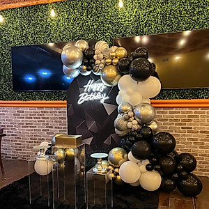 FHEKFNG Black and Silver Balloons, 132pcs 5 10 12 18 Inch Black White Silver Balloons Garland Arch Kit for Birthday, Wedding, Graduation, Bridal Shower, Anniversary Party Decorations