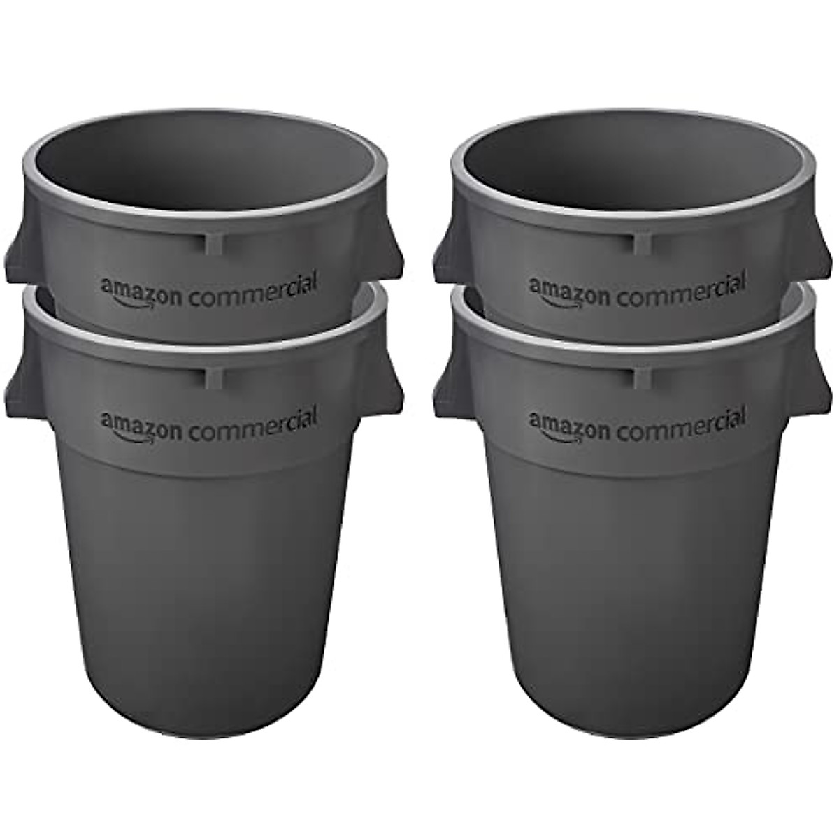 AmazonCommercial 44 Gallon Heavy Duty Round Trash/Garbage Can, Grey, 4-pck