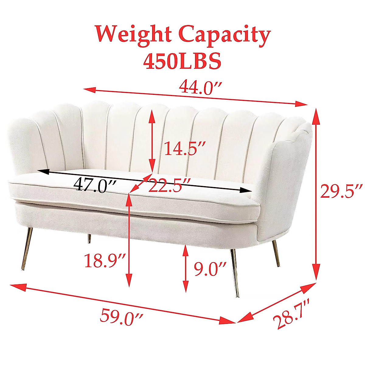DWOYFO 59” Small Modern Chenille Loveseat Sofa, 2-Seater Sofa with Gold Metal Legs, Small Couch with Flower Shaped Back for Living Room Bedroom Office (Beige & Chenille)