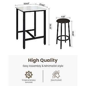 DKLGG 3-Pieces Bar Table and Chairs Set, Kitchen Dining Bar Height Table with 2 Bar Stools, Modern Bistro Pub Table Breakfast Square Bar Table Small Space for Kitchen, Living Room, Party Room, White